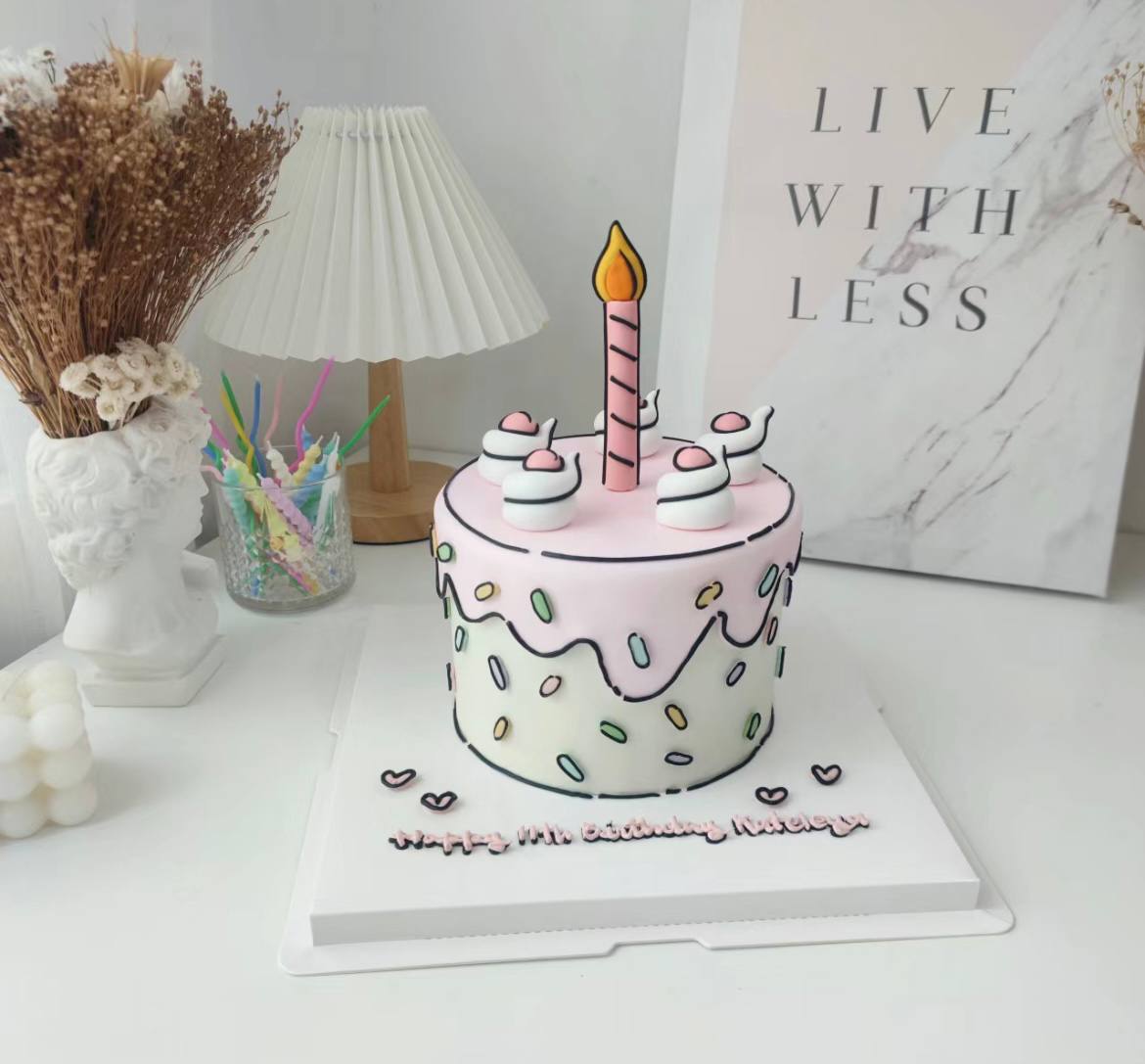[2D Comic Cake] Pink Confetti Candle Cake